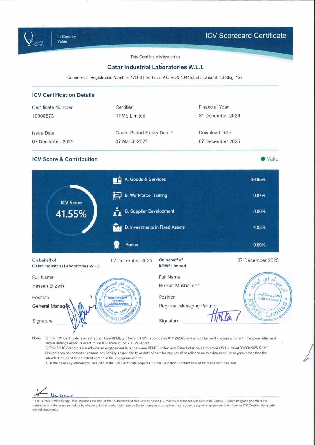 Certifications - QATAR INDUSTRIAL LABORATORY